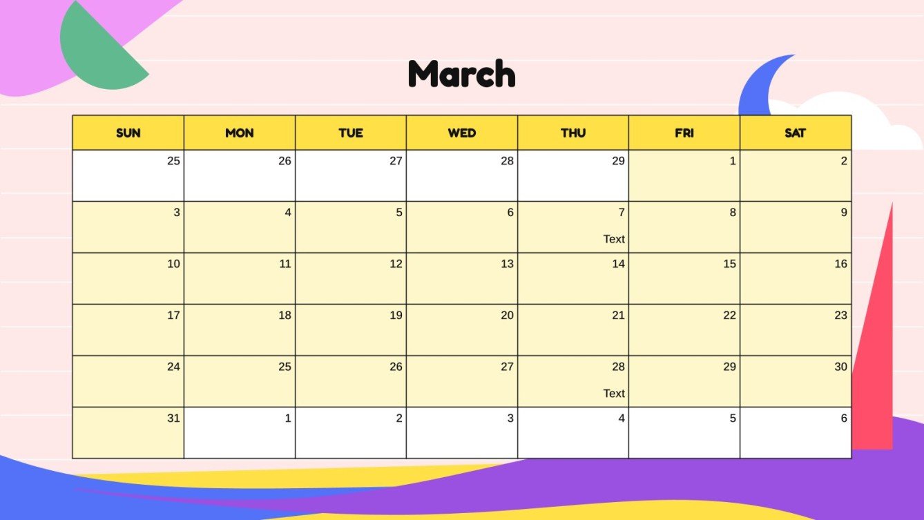 Calendar Template for Kids Presentation