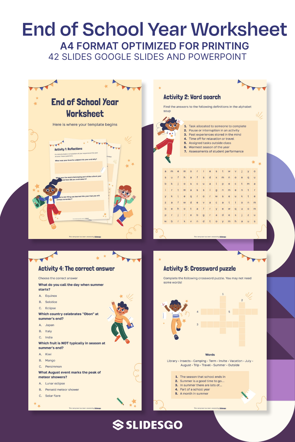 End of School Year Worksheet Presentation