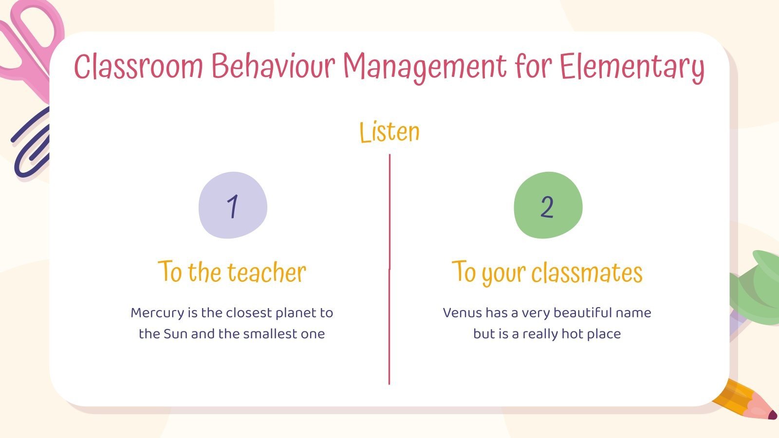 Classroom Behaviour Management for Elementary Template