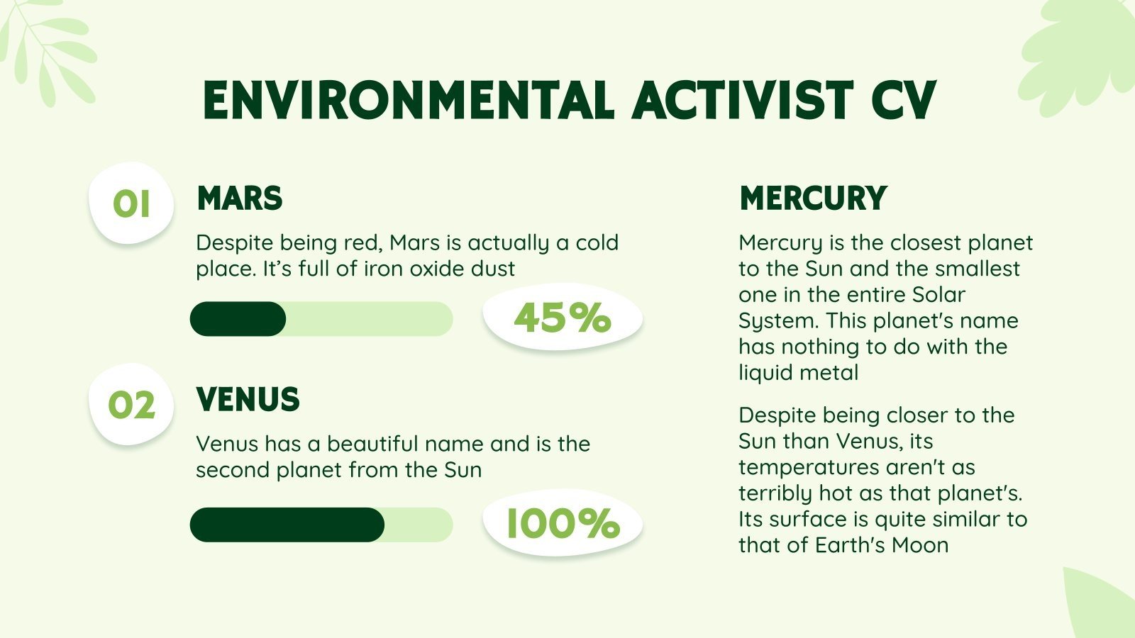 Environmental Activist CV Infographics Template