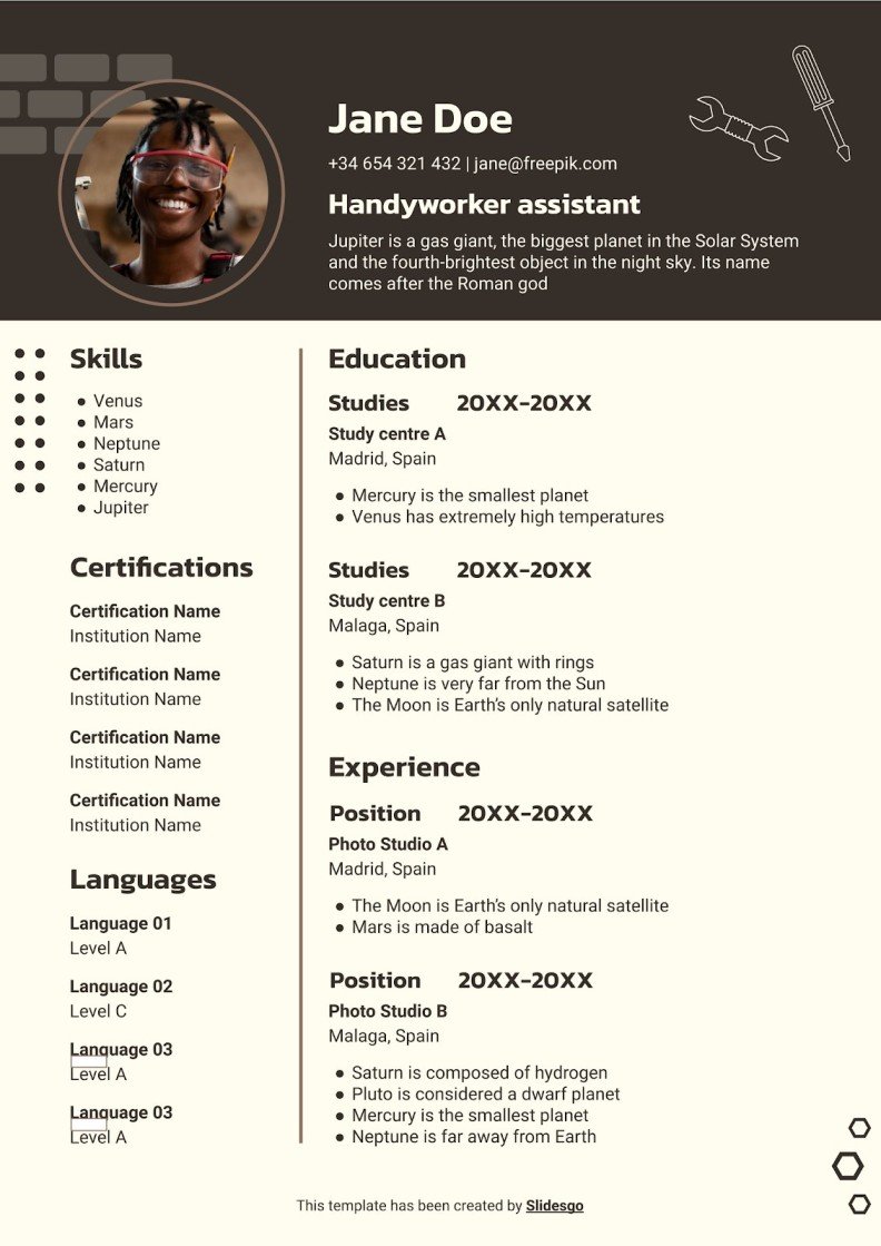 Handyworker Assistant CV Presentation