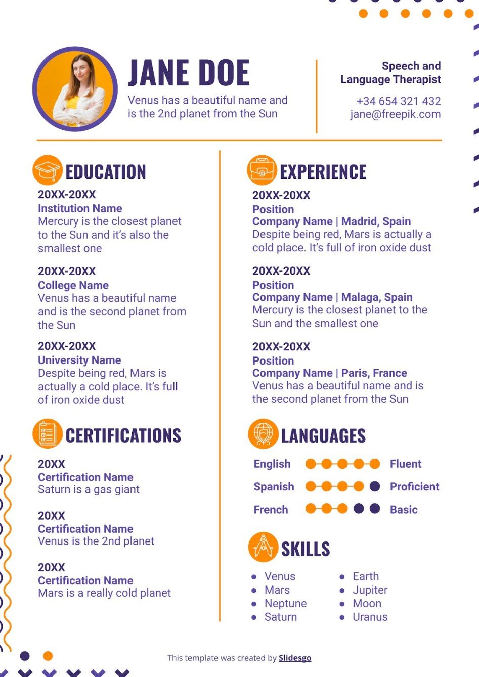 Speech and Language Therapist CV Presentation