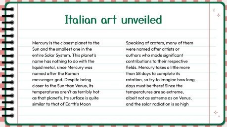Italian Art Notebook Lesson for College Presentation