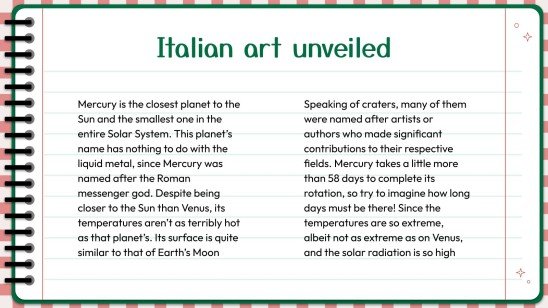 Italian Art Notebook Lesson for College Presentation
