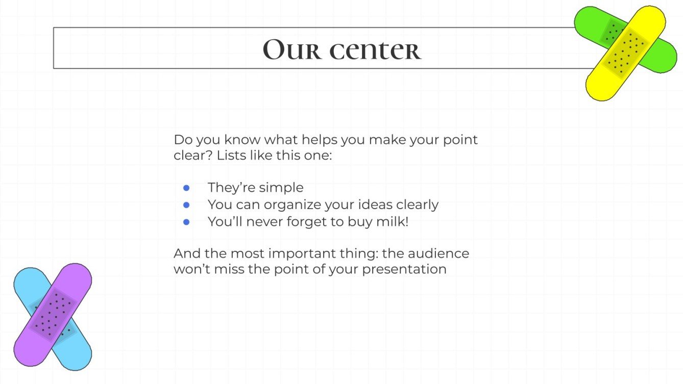 Colorful Band-Aid Style Healthcare Center Presentation