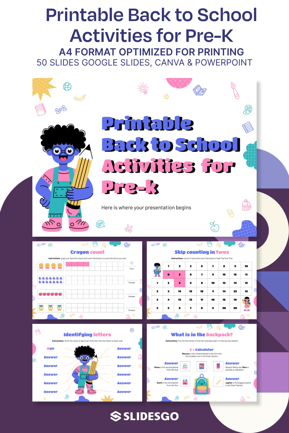 Printable Back to School Activities for Pre-K | Google Slides