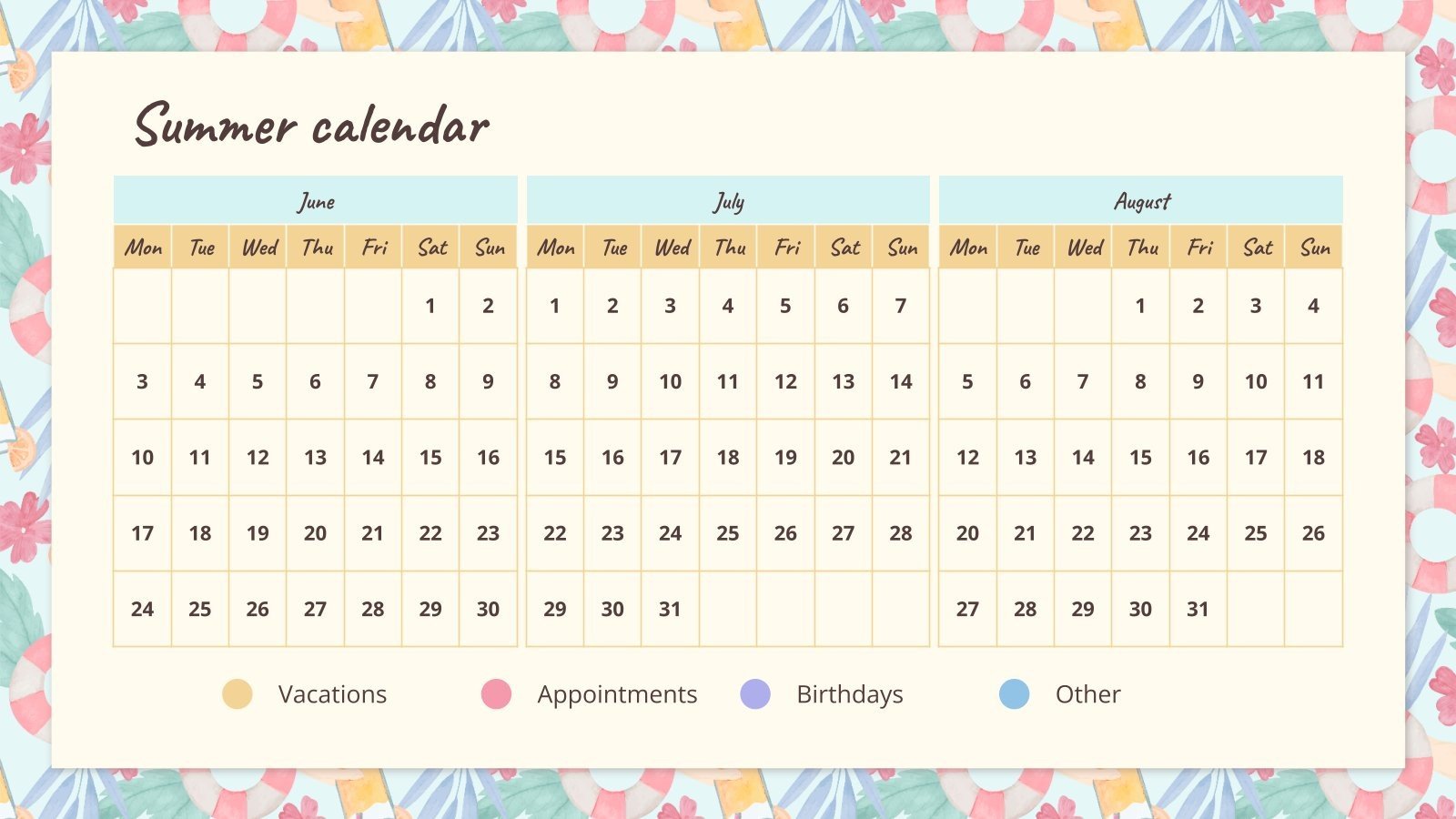 Summer Calendar Presentation