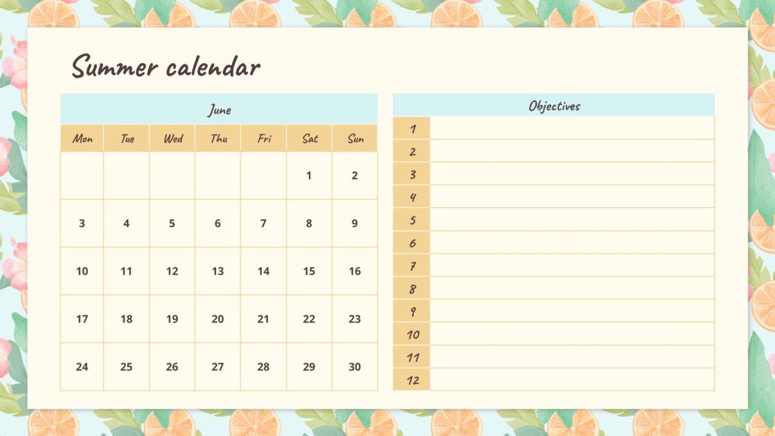 Summer Calendar Presentation