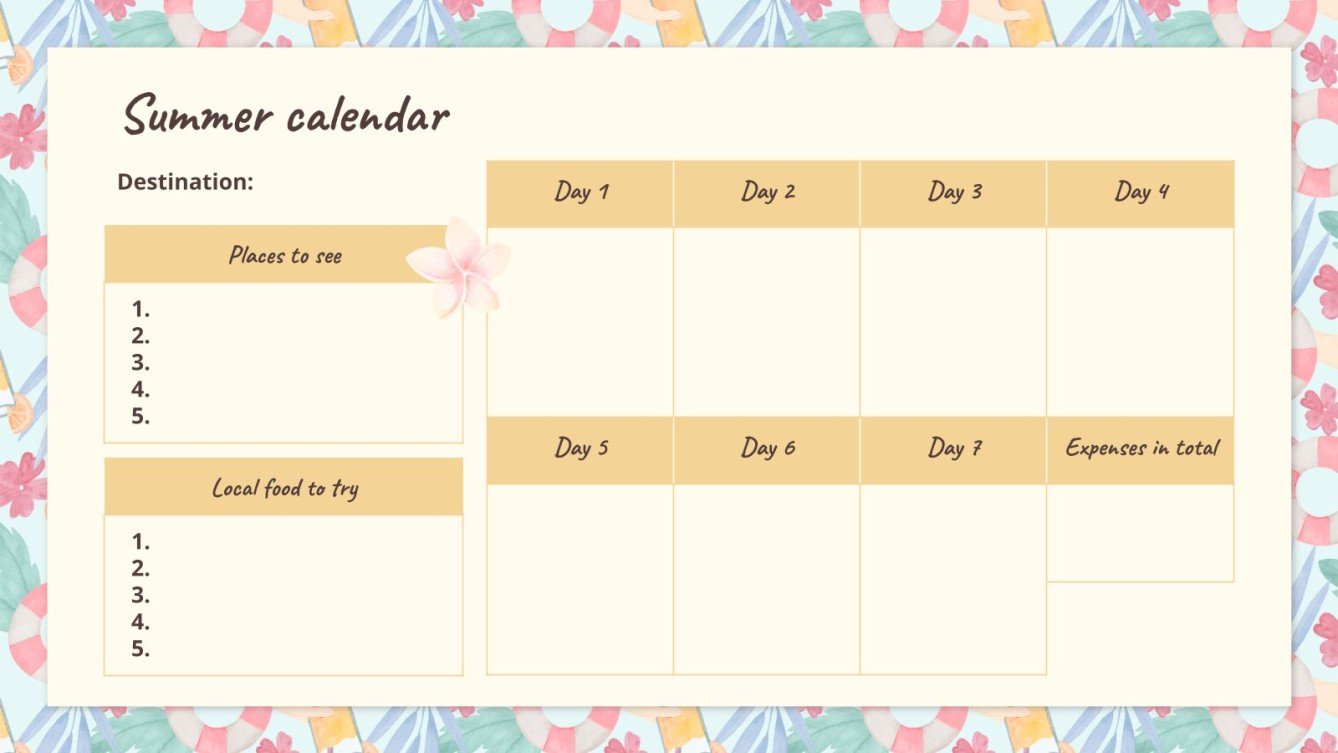 Summer Calendar Presentation