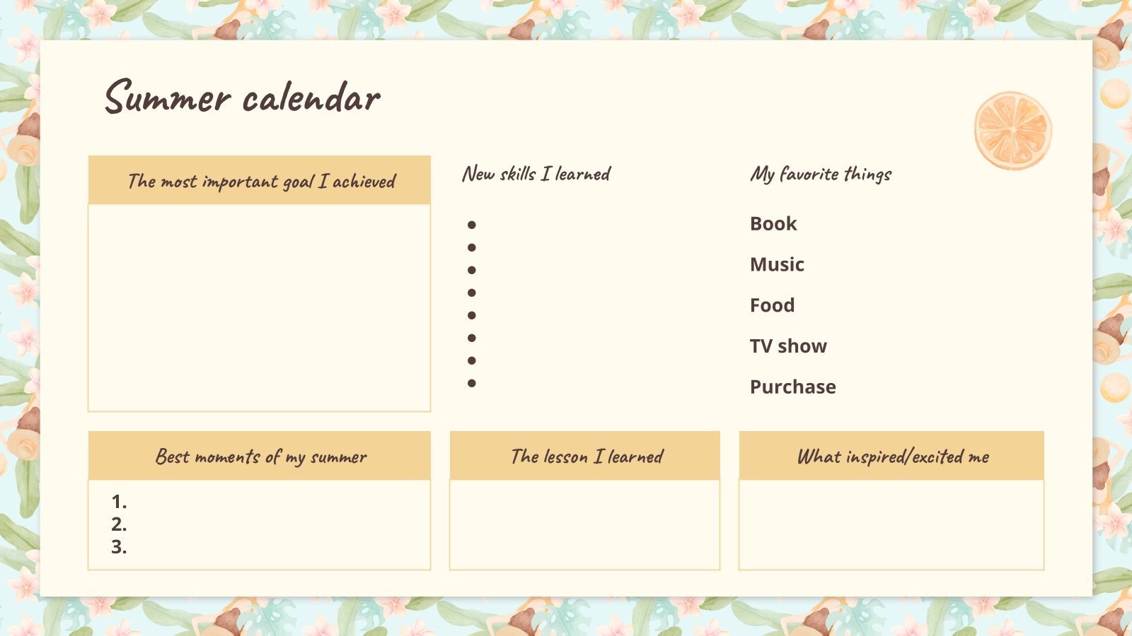 Summer Calendar Presentation