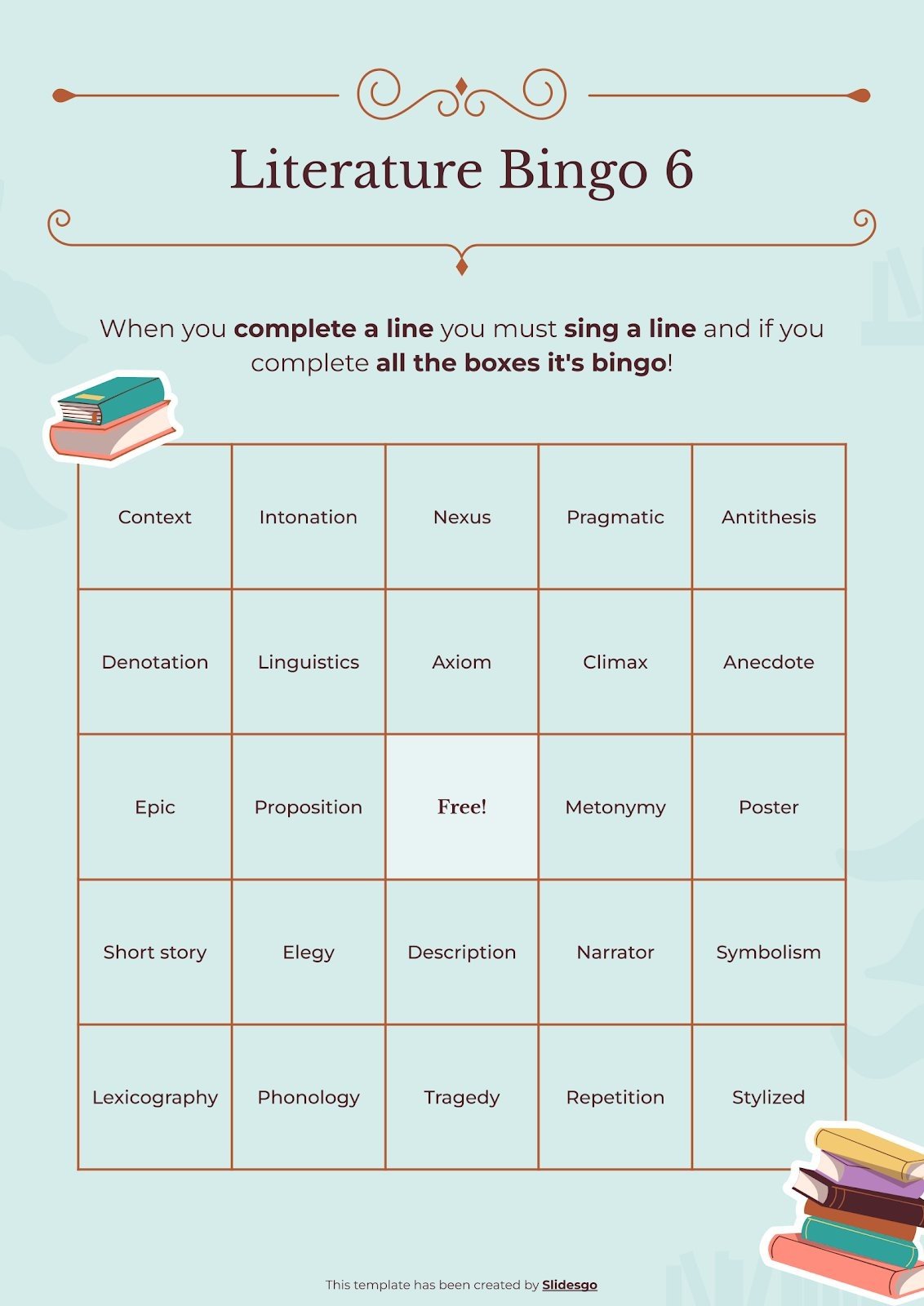 Literature Bingo Presentation