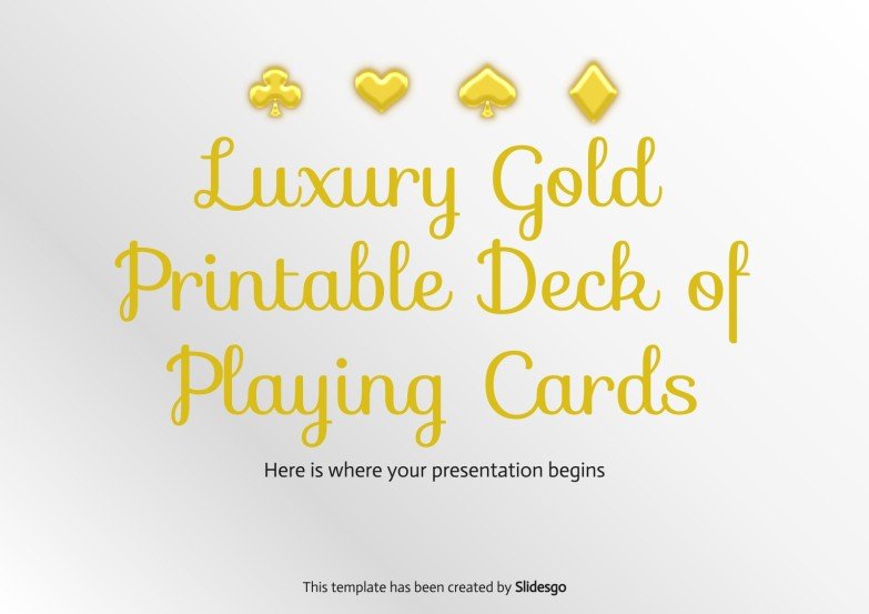 Luxury Gold Printable Deck of Playing Cards Presentation