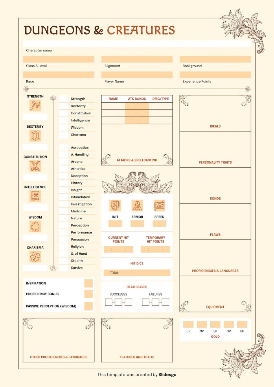 Dungeons and Creatures: Leonin Character Sheet Presentation