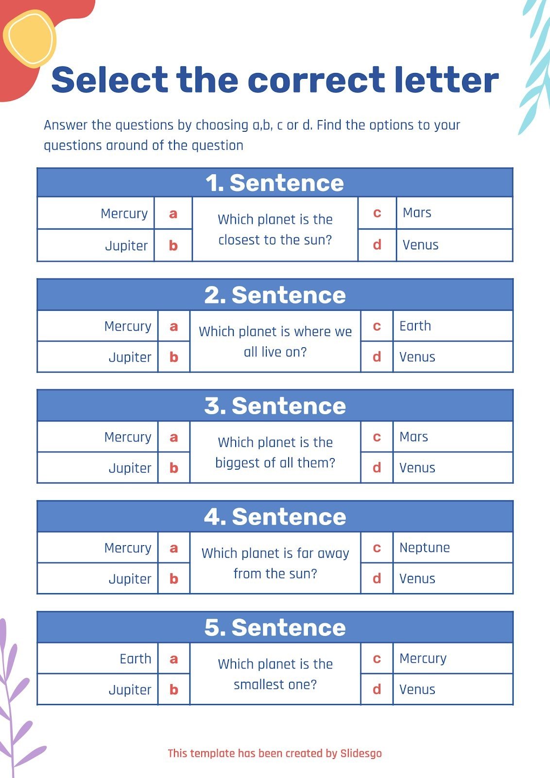 Multiple-choice Test Worksheets for University Presentation