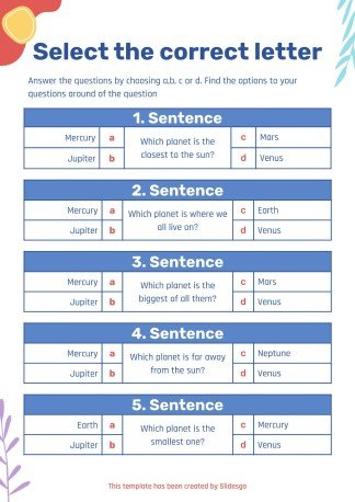 Multiple-choice Test Worksheets for University Presentation