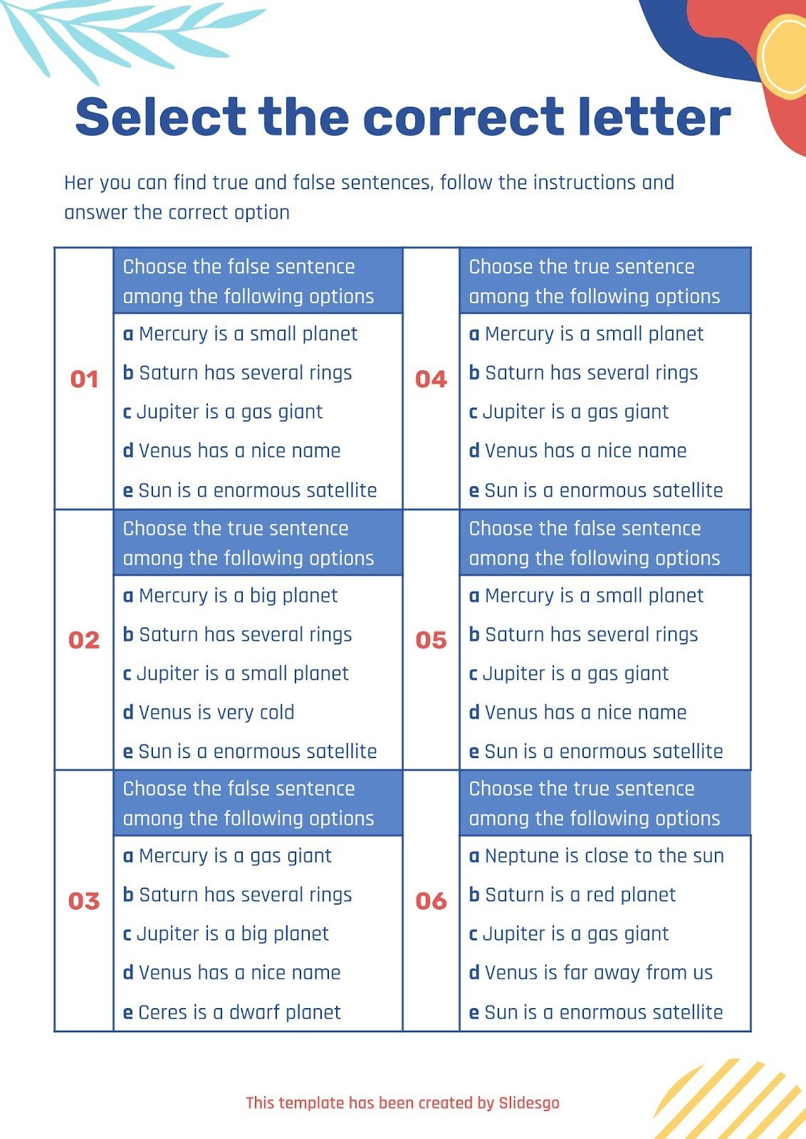Multiple-choice Test Worksheets for University Presentation