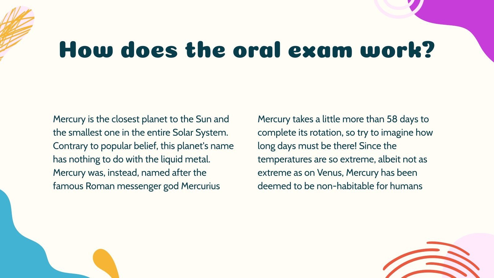 Oral Final Exam for Middle School Presentation