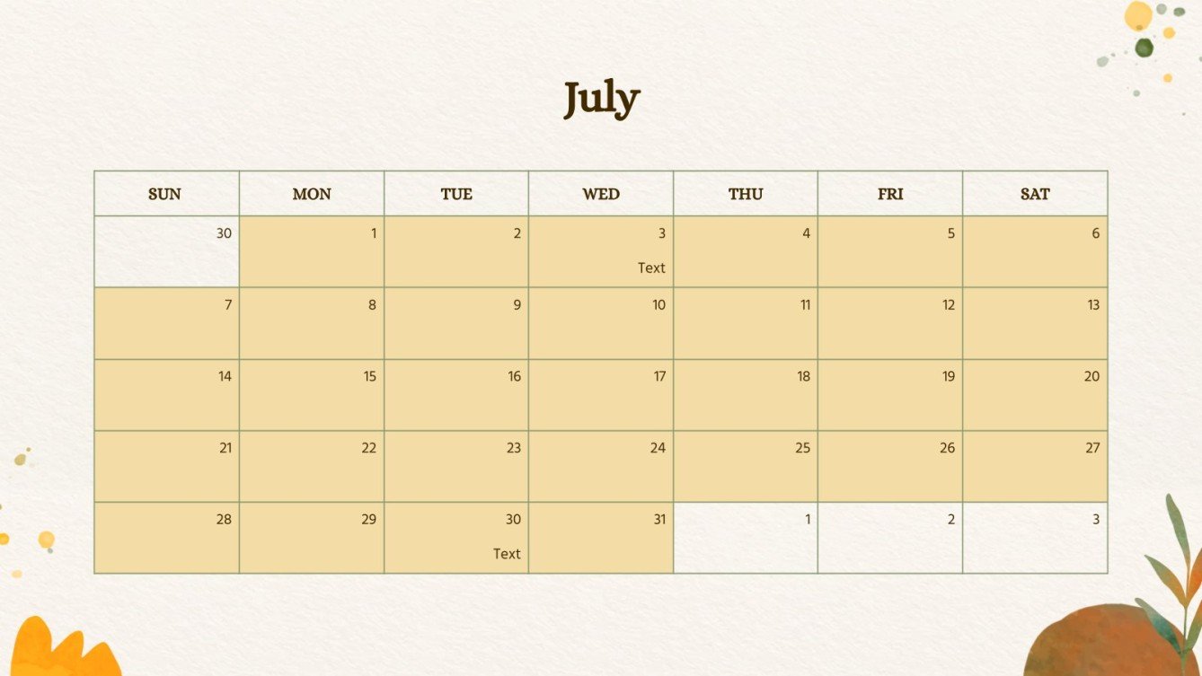 Watercolor Calendar Template Presentation