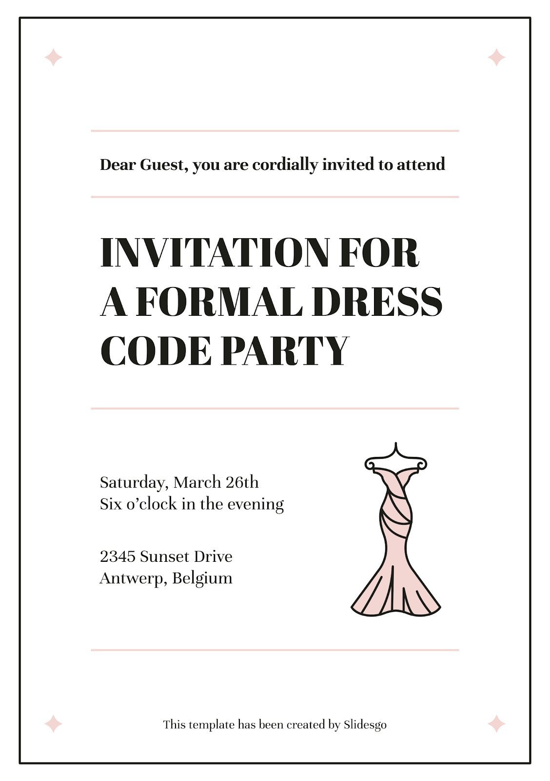 Invitación para una fiesta con código de vestimenta formal
