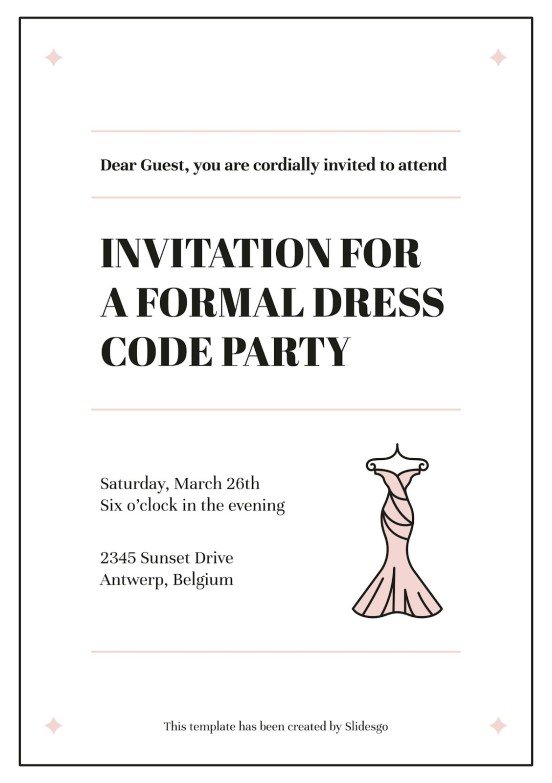 Invitación para una fiesta con código de vestimenta formal
