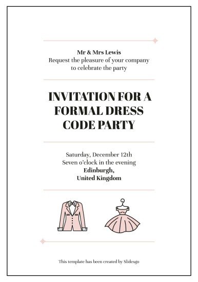 Invitación para una fiesta con código de vestimenta formal