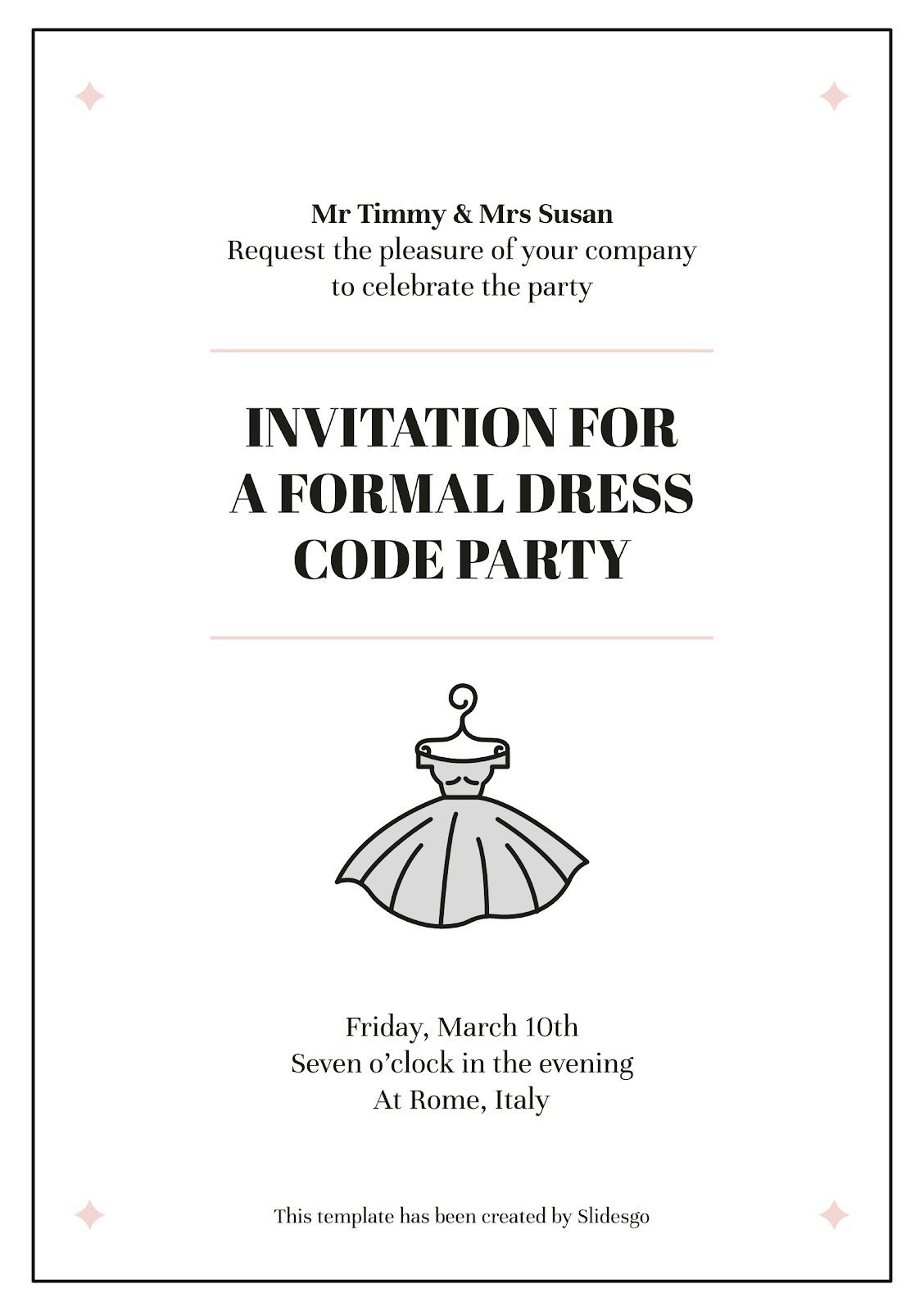 Invitación para una fiesta con código de vestimenta formal