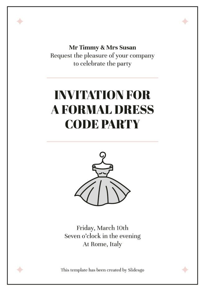 Invitación para una fiesta con código de vestimenta formal