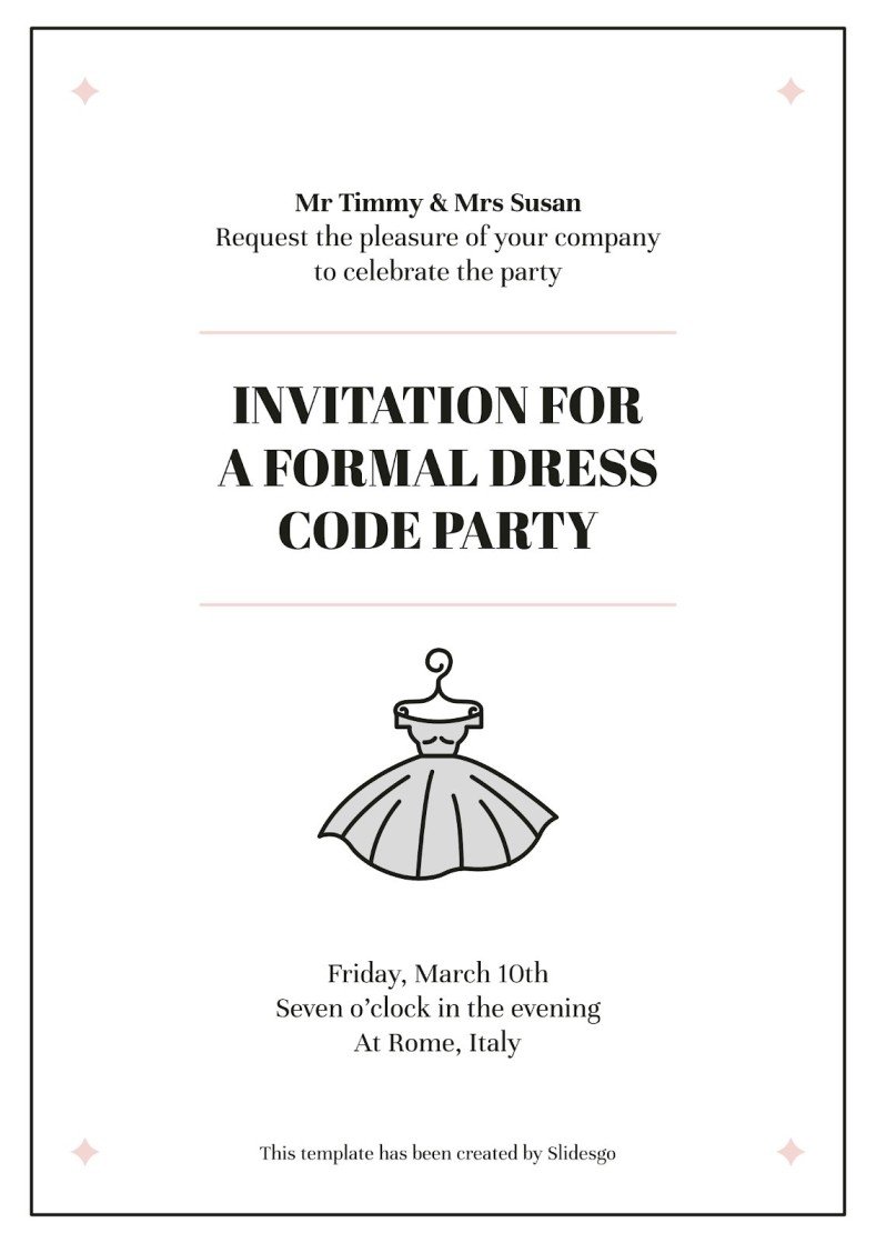 Invitación para una fiesta con código de vestimenta formal