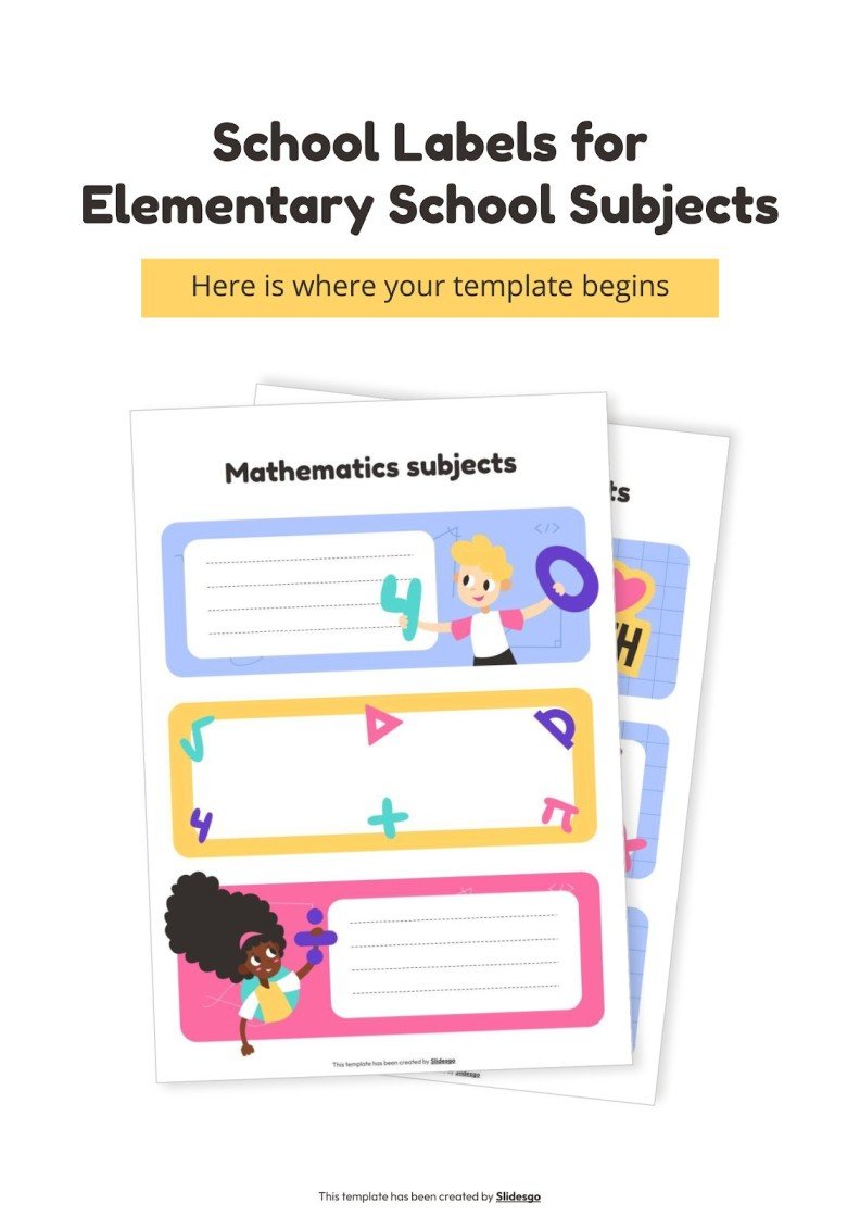 Etiquetas escolares para materias de escuela primaria