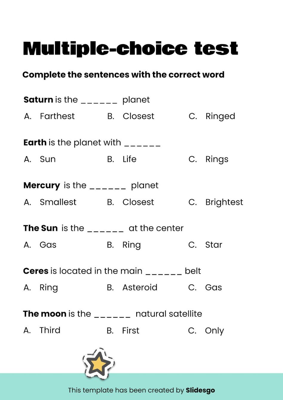Multiple-choice Test Worksheets for Elementary Presentation