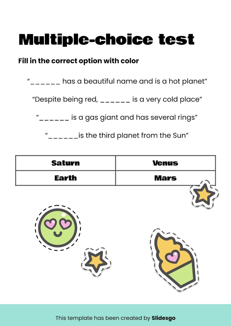 Multiple-choice Test Worksheets for Elementary Presentation