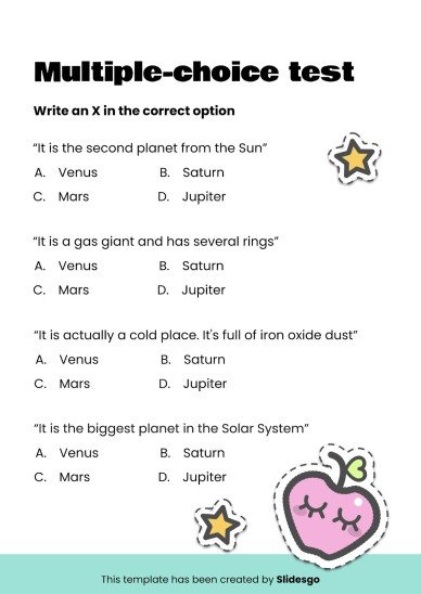 Hojas de trabajo de exámenes de opción múltiple