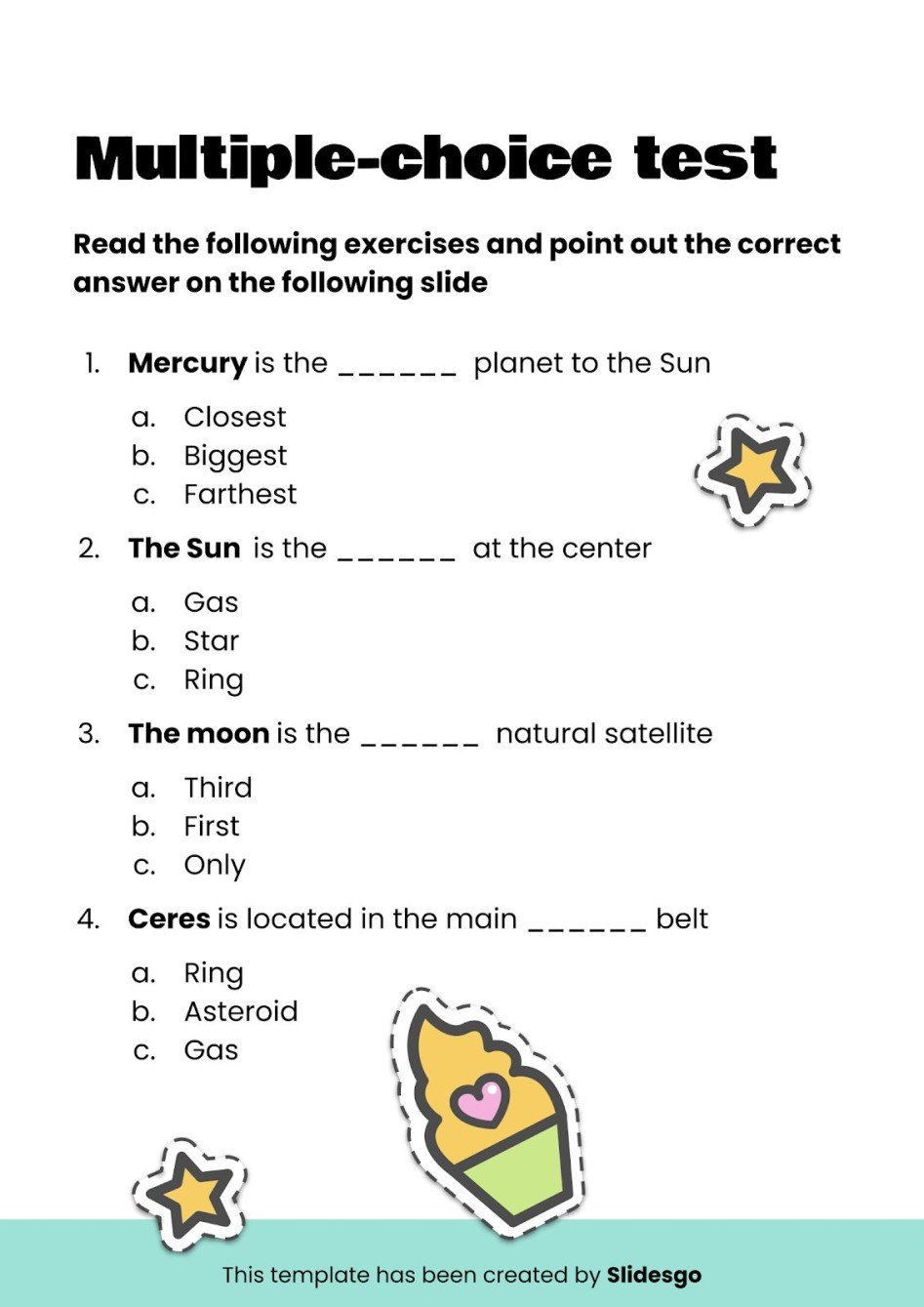 Multiple-choice Test Worksheets for Elementary Presentation