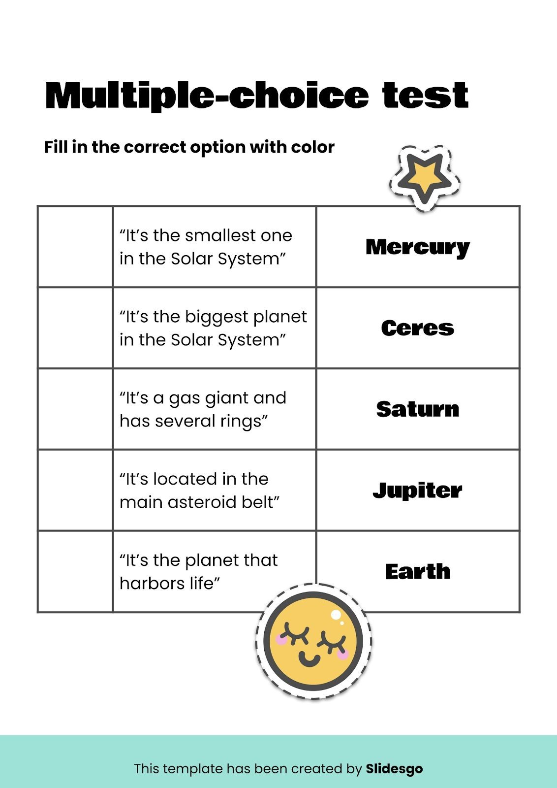 Multiple-choice Test Worksheets for Elementary Presentation