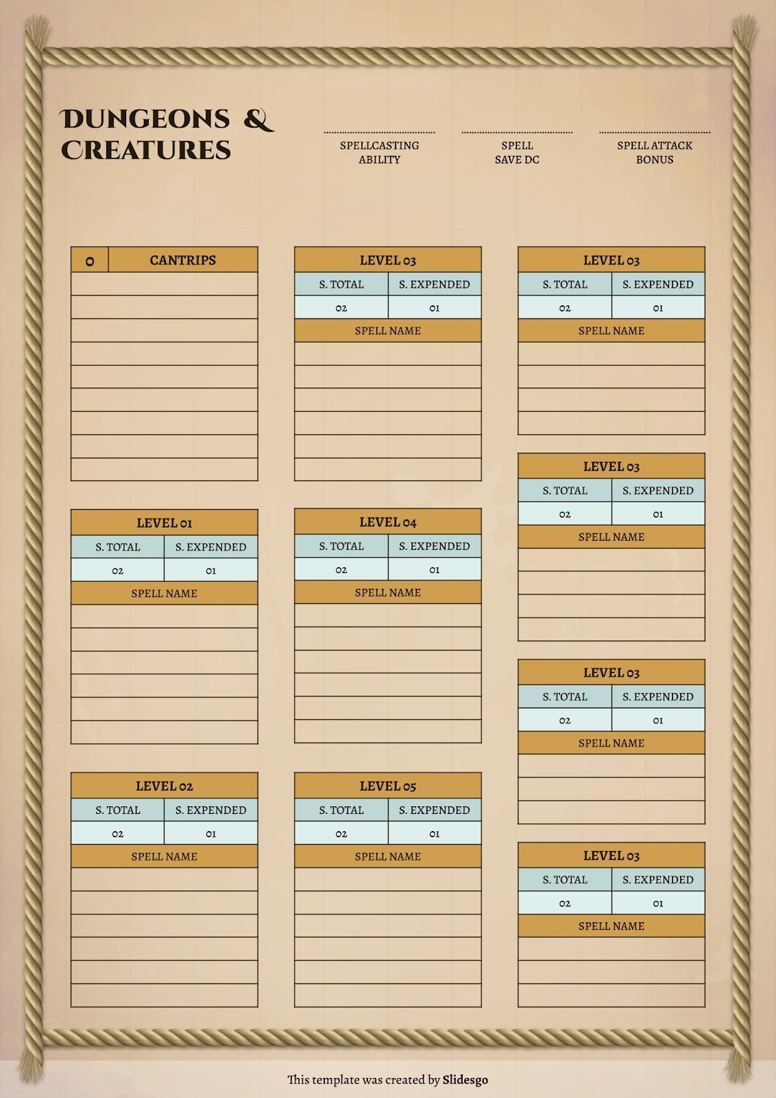 Dungeons and Creatures: Human Character Sheet Presentation