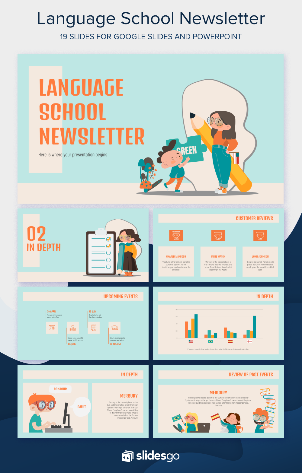 Language School Newsletter Google Slides and PowerPoint Template