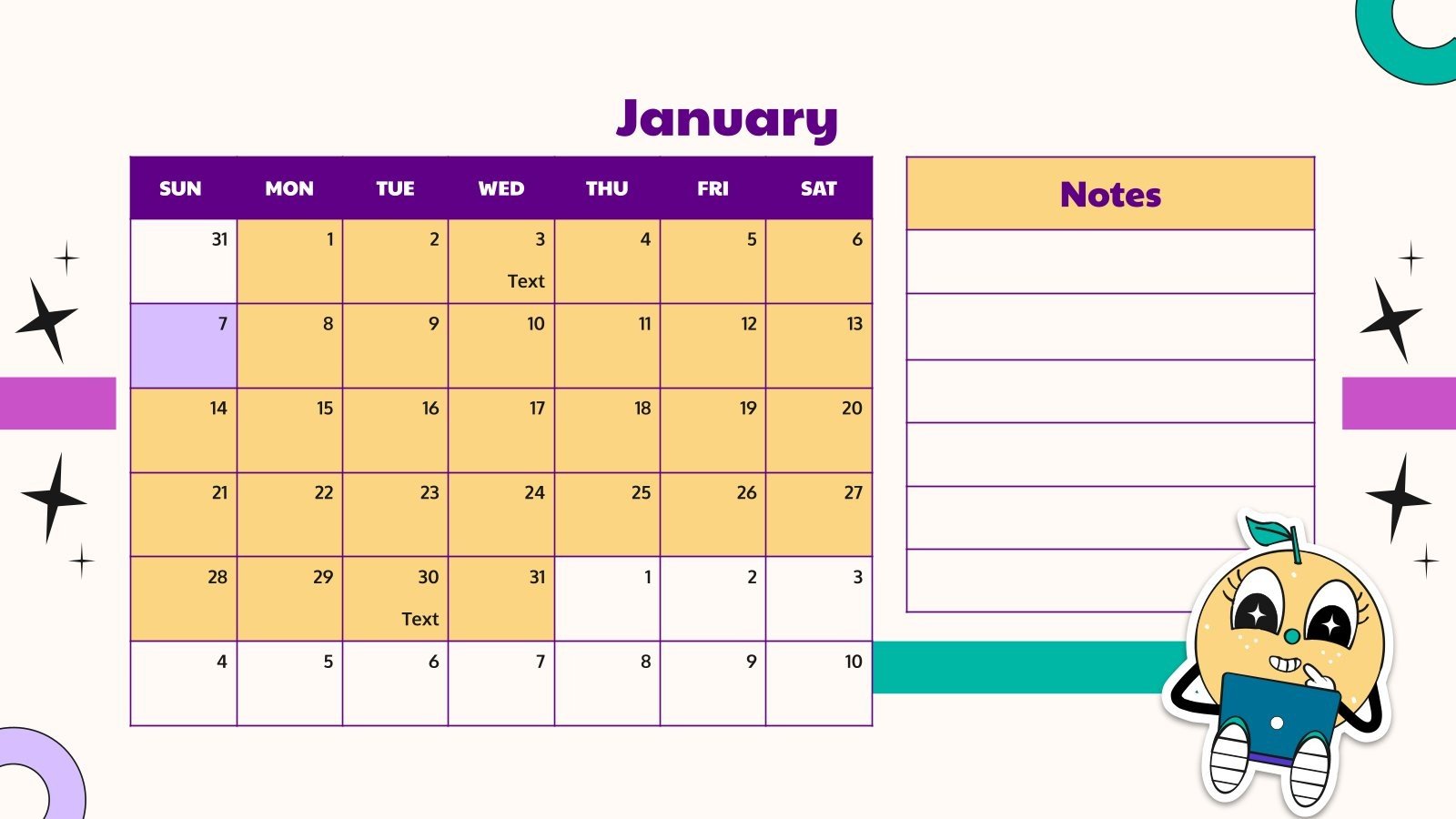 Stickers Calendar Template Presentation