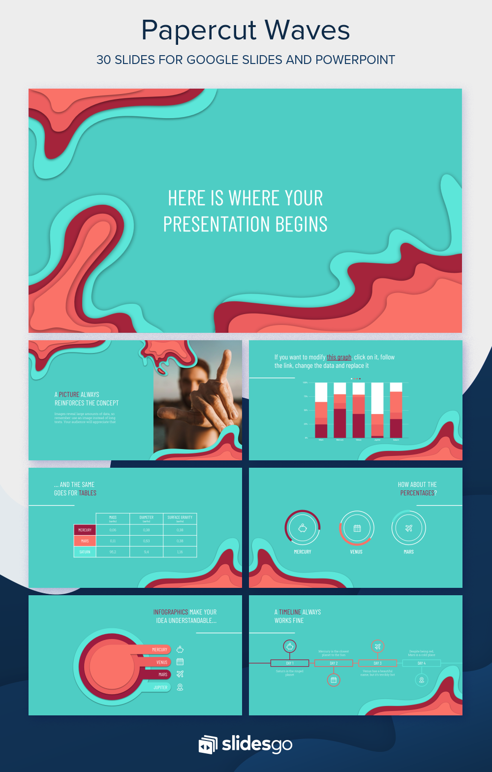 Papercut Waves Google Slides and PowerPoint Template