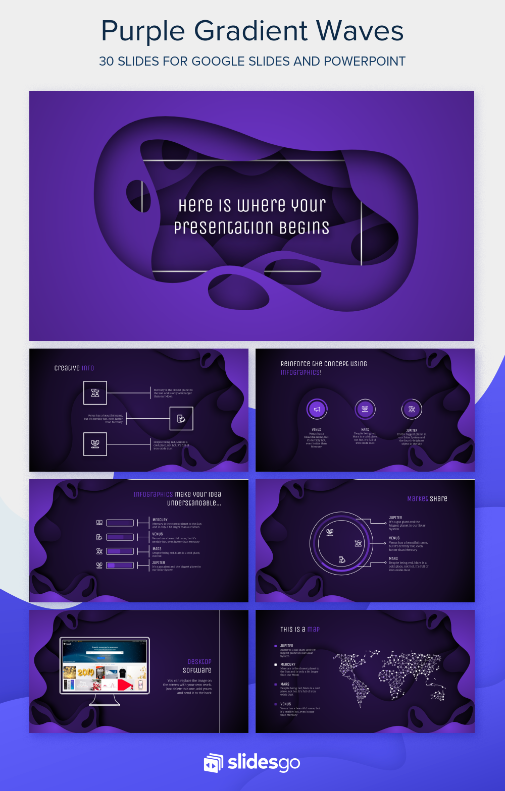 Purple Gradient Waves Google Slides and PowerPoint Template