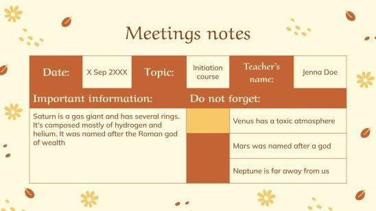 Warm Flowers Personal Organizer for Elementary Presentation