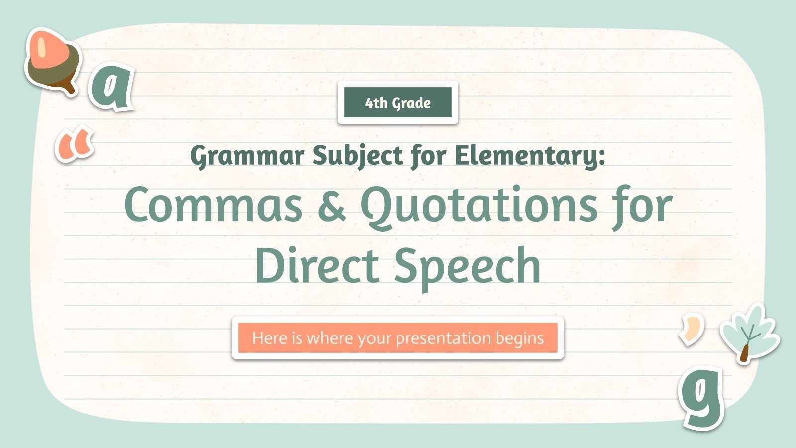 Grammar Subject: Commas & Quotations for Direct Speech Grammar Subject: Commas & Quotations for Direct Speech