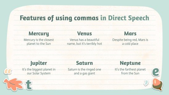 Grammar Subject: Commas & Quotations for Direct Speech Grammar Subject: Commas & Quotations for Direct Speech