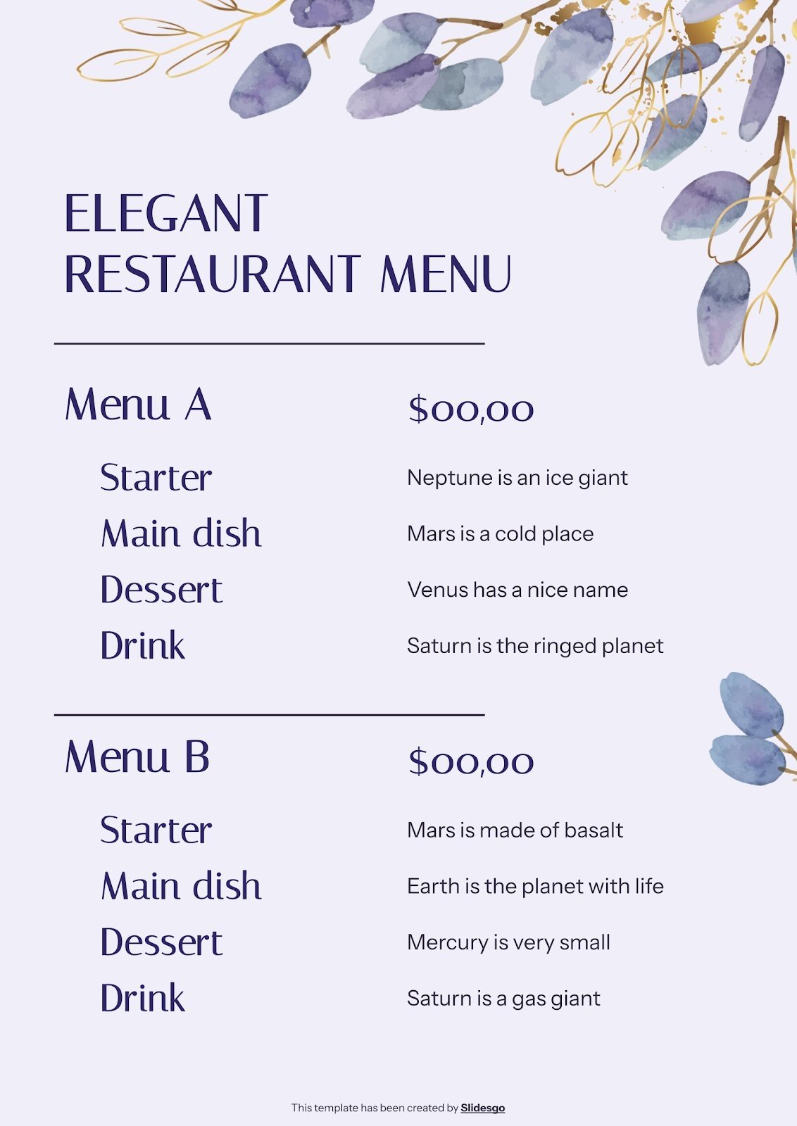 Elegant Restaurant Menu Presentation