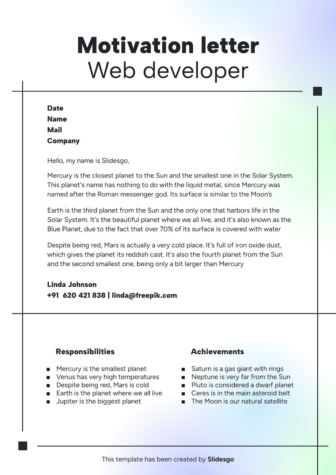 Motivation Letter to Apply to a Technology Company