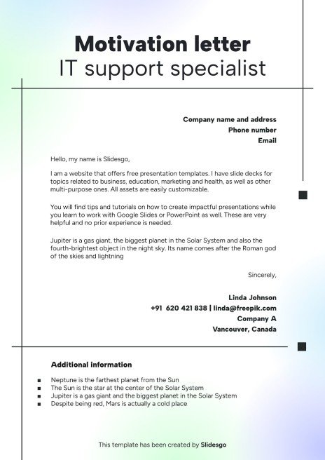 Motivation Letter to Apply to a Technology Company