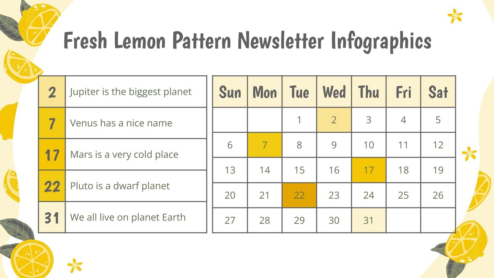 Fresh Lemon Pattern Newsletter Infographics Template