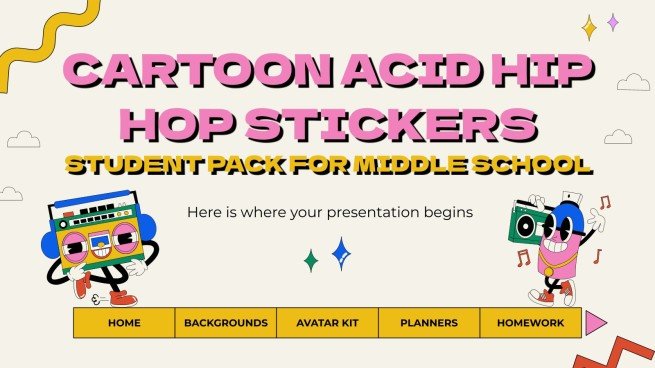 Cartoon Acid Hip Hop Stickers Student Pack for Middle School