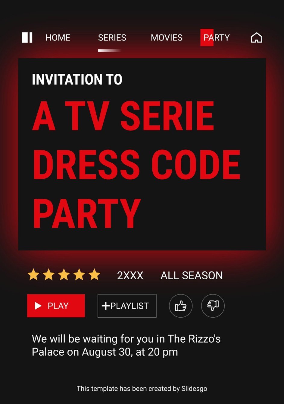 Invitation to a TV Serie Dress Code Party Presentation