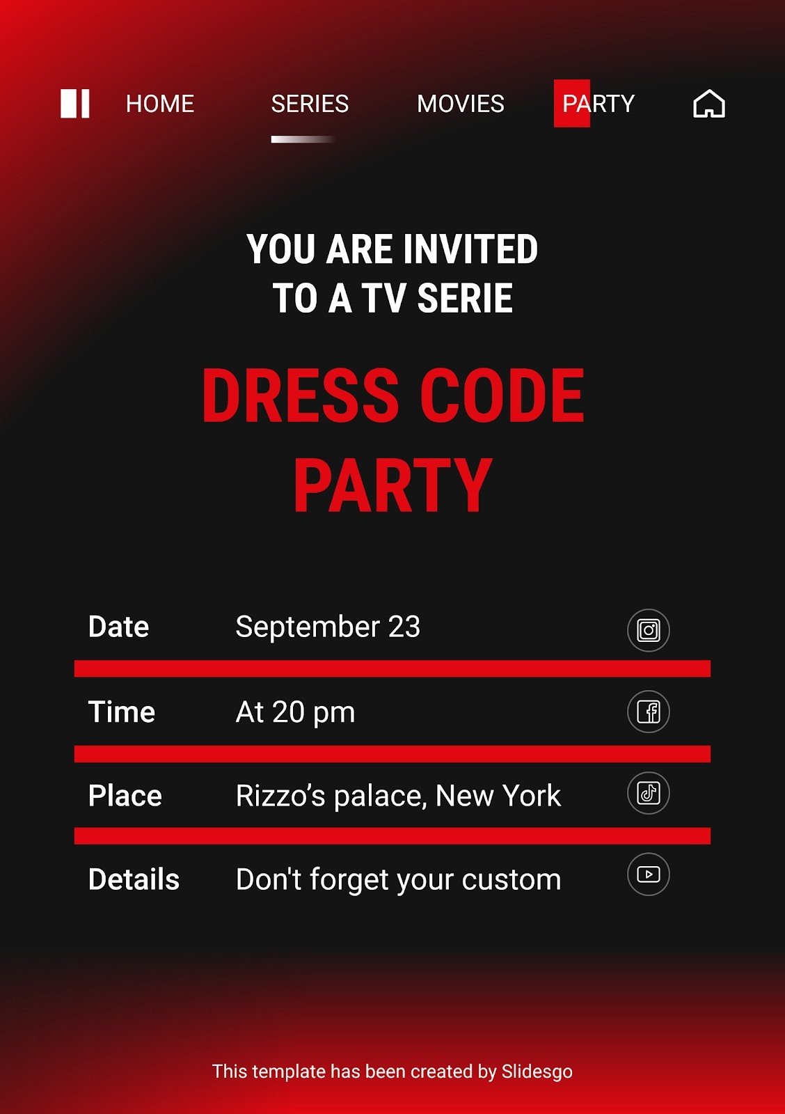 Invitation to a TV Serie Dress Code Party Presentation