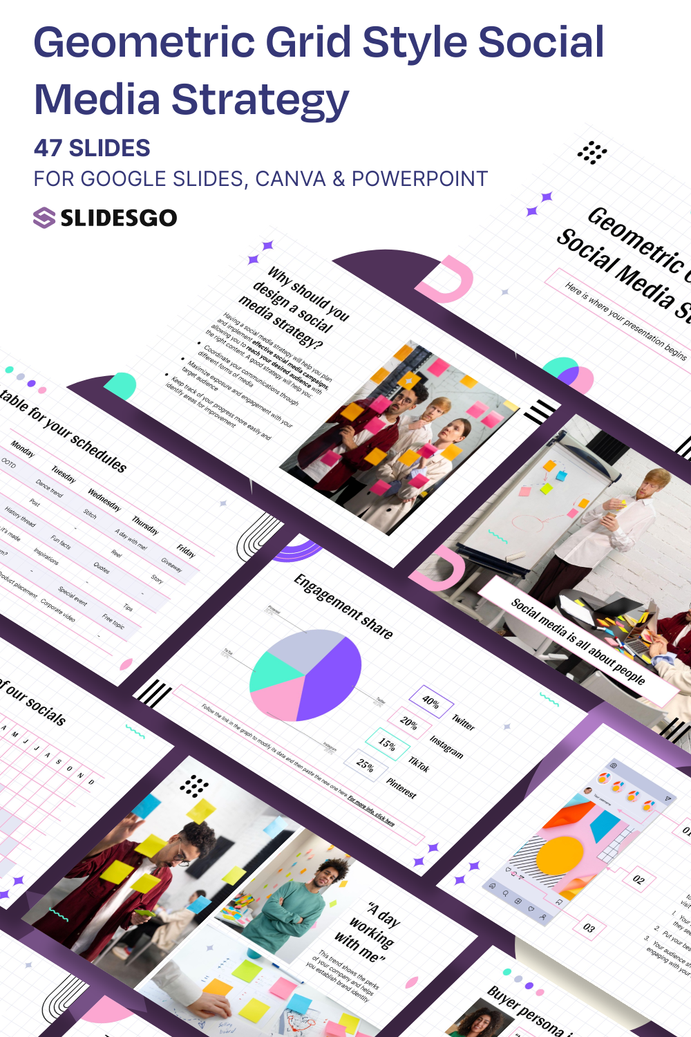 Geometric Grid Style Social Media Strategy Presentation